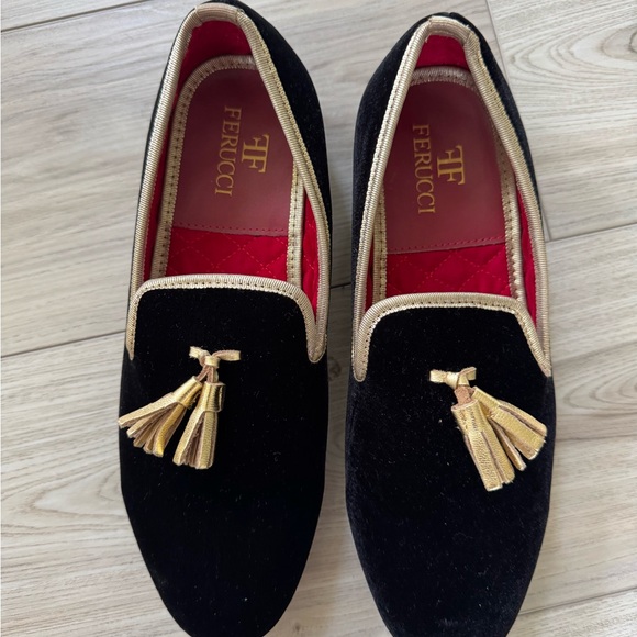 FERUCCI | Shoes | Ferucci Black Velvet With Gold Tassel Loafer Size 8 ...